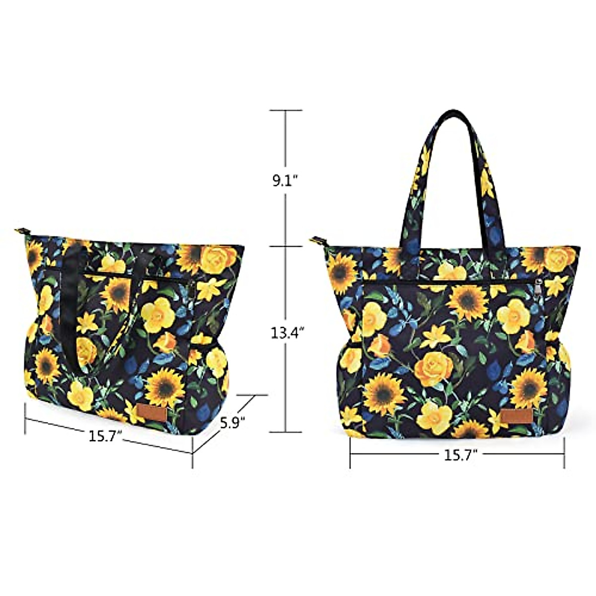 CLOUDMUSIC Shoulder Tote Bag For Women Fashion Multi-functional Bag Daily Shopping Travelling Sports Fitting Hiking(Sunflowers and Yellow Roses)