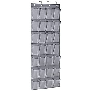 SLEEPING LAMB 28 Breathable Mesh Pockets Over The Door Shoe Rack Hanging Shoe Organizer for Closet Shoe Holder for Men Sneakers, Women Heels, with 4 Metal Hooks, Grey