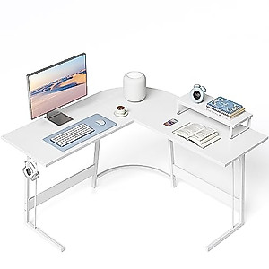 CubiCubi L Shaped Gaming Desk Computer Office Desk, 47 inch Corner Desk with Large Monitor Stand for Home Office Study Writing Workstation, White