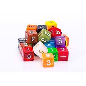 25 Count Assorted Pack of 6 Sided Dice - Multi Colored Assortment of D6 Polyhedral Dice