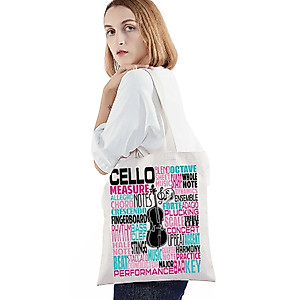 BWWKTOP Cello Canvas Tote Bag Cellist Gifts Cello Players Shoulder Bag Cellist Musician Gifts (Cello TG)