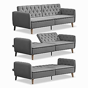 ZAFLY Couch Bed, 76.8'' Loveseat Bed Couches for Living Room, Futon Sofa Deep Seat Beds with Soft Ice and Snow Velvet Sturdy Sleeper Small Space, Bedroom, Apartment, Dorm Light Grey