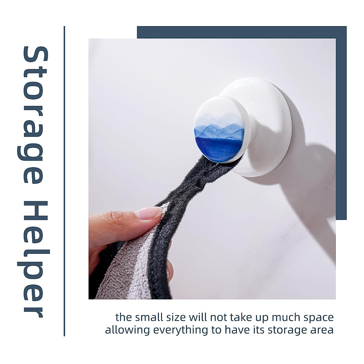 Wodlo Towel Hooks - Pack of 4, Hand-Painted Blue, Round Shape, Adhesive Backing, Suitable for Coats, Hats, and Robes