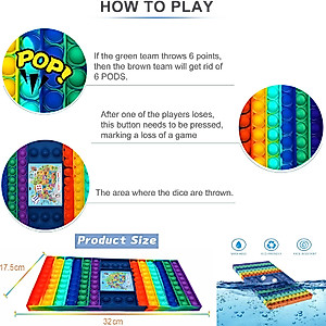 COOPEA Pop it Fidget Game with Dice, Silicone Rainbow Chess Game Board Giant Pops Push Bubble Fidget Sensory Toys for its Parent-Child Time,Jumbo Pop Game for Kids and Adults