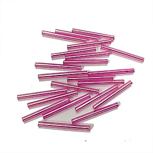 Teekos 25mm Long 50pcs Czech Glass Bugle Beads Line Tube Loose Seed Briolette Sewing Spacers Tassel Necklace Jewelry Bracelet Dress DIY - (Color: Gold)