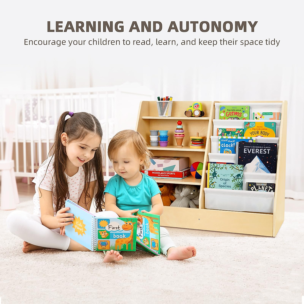 OOOK Montessori Bookshelf and Toy Organizer, Kids Bookshelf with Spacious Storage and Big Display Bookshelf, Nursery Book Shelves for Kids Rooms Ideal for Child Growth