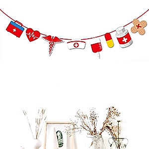 Morndew Doctor Nurse Cap Heart Design Medicine Cabinet Pill Banner for Hospital Rn Theme Party Medical School Graduation Party Nurse Day Party Birthday Party Decorations