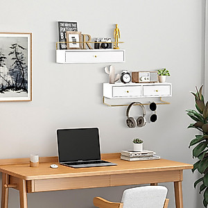 dreampossible Floating Shelves for Wall Storage, Wall Mounted Bathroom Shelf with Drawers Set of 2, Rustic Wood Floating Drawers for Living Room, Kitchen, Wall Decor, Plants, Books