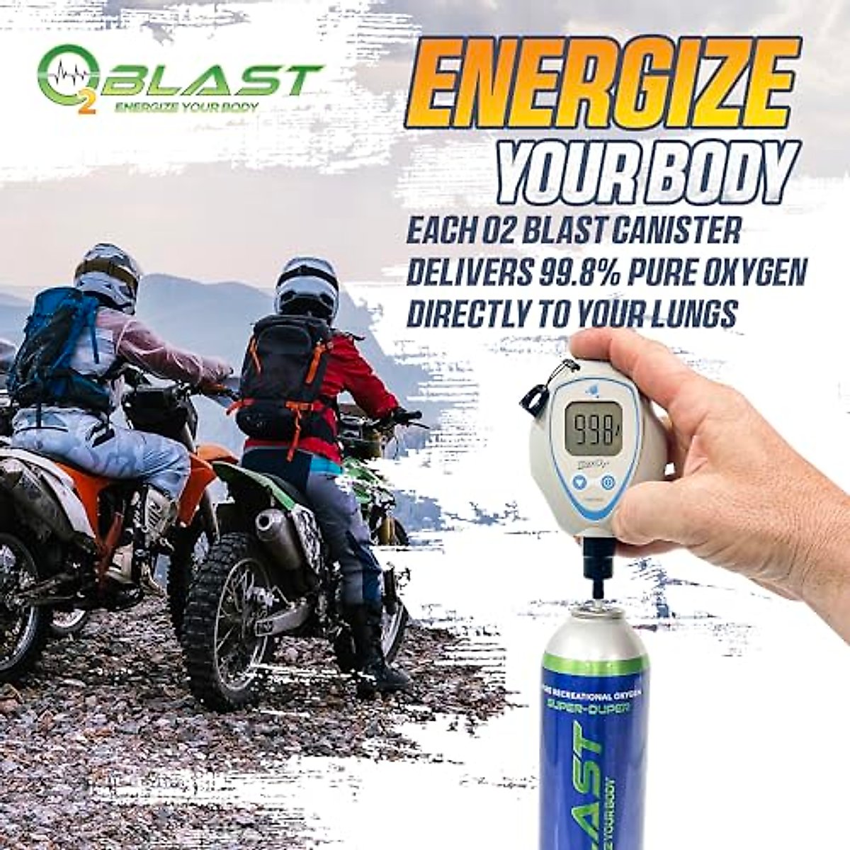 O2 Blast, Pure Oxygen Supplement, 10L Portable Can with Custom Breathing Mask for Respiratory Support, Elevate Oxygen Levels, Speed Recovery Time, Perfect for High Altitude & Sports Recovery (12-Pack)