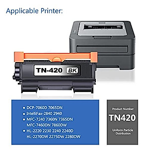 2-Pack TN420 Black TN-420 Toner Cartridge Compatible TN420 Replacement for Brother IntelliFax-2940 DCP-7060D 7065DN MFC-7240 7360N 7460DN 7860DW HL-2240 2240D 2275DW Printer | TN420