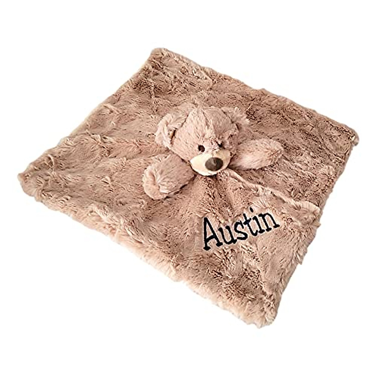 SONA G DESIGNS Custom Personalized Teddy Bear Lovie Lovey Security Blanket with Rattle (Brown Bear with Embroidery Name)