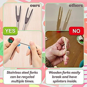 Set of 10 Strawberry Stainless Steel Fruit forks and 1 Strawberry Holder, Fruit Forks Dessert Forks Salad Forks Food Picks