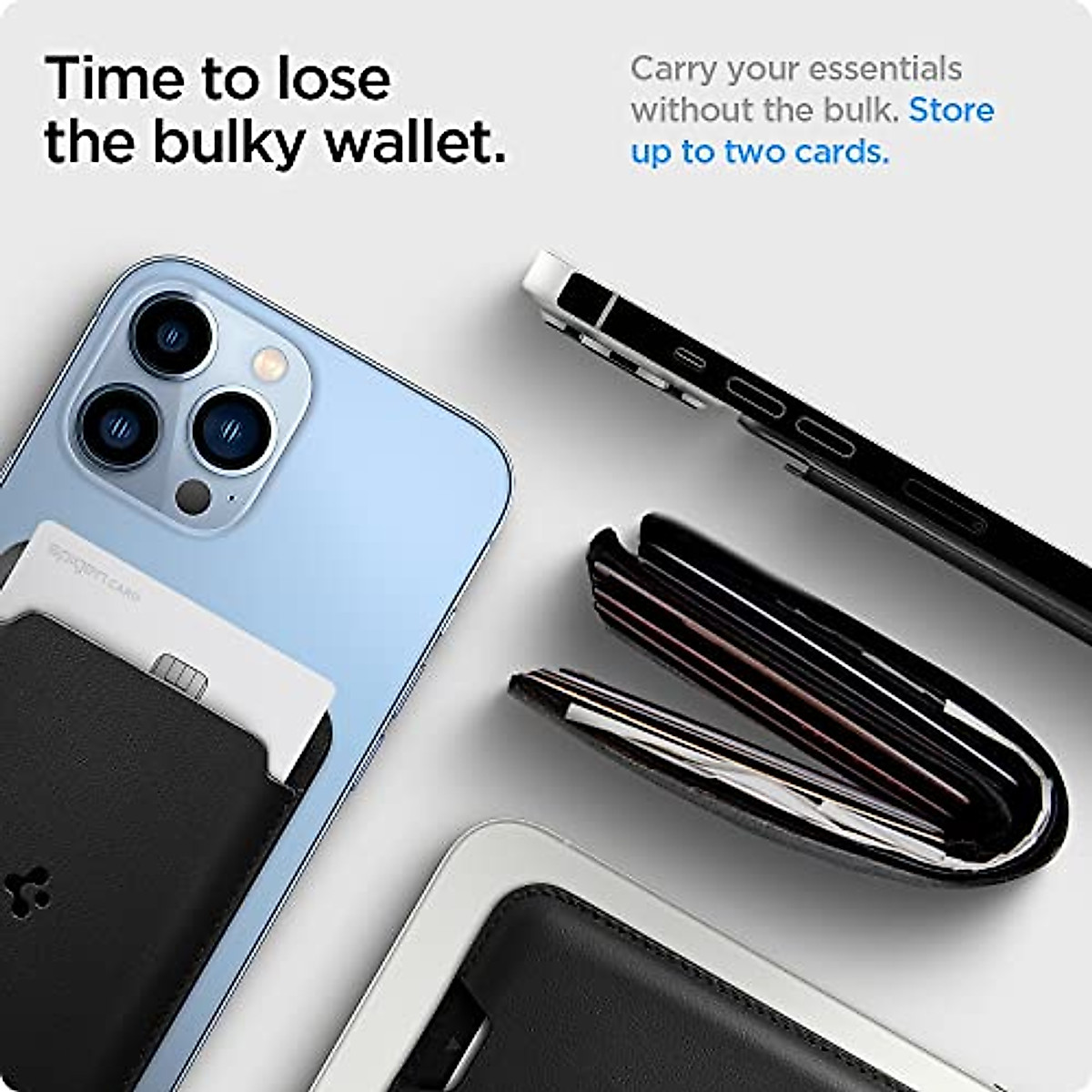 Spigen Valentinus (MagFit) Magnetic Wallet Card Holder 2-Cards Designed for MagSafe Compatible with iPhone 15, iPhone 14, iPhone 13, iPhone 12 Models - Black