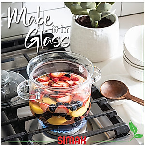 Simax Glass Cookware, 64 Oz (2 Quart) Clear Glass Pot, Glass Saucepan, Potpourri Simmer Pot With Lid, Easy Grip Handles, Made from Oven, Microwave, Stove and Dishwasher Safe Borosilicate Glass