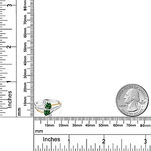 Gem Stone King 925 Silver and 10K Yellow Gold Green Nano Emerald and White Lab Grown Diamond 2 Heart Promise Couple Engagement Mother Ring For Women (1.02 Cttw, Available In Size 5, 6, 7, 8, 9)