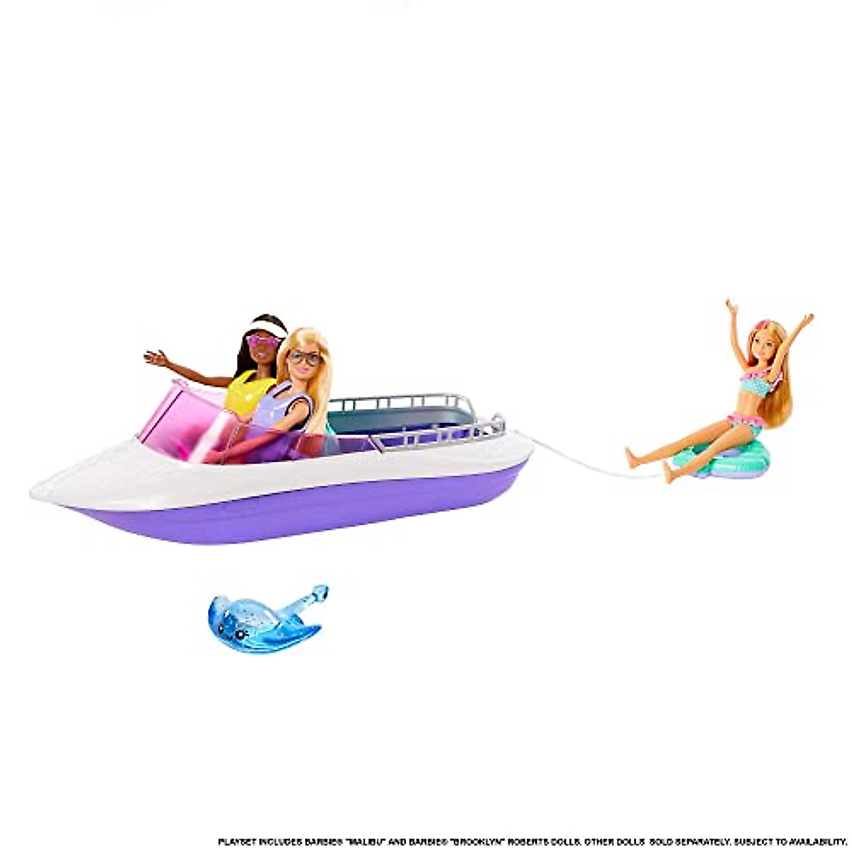 Barbie Mermaid Power Dolls & Toy Boat Playset, "Malibu" & "Brooklyn" in 18-in Floating Boat with See-Through Bottom & Accessories