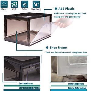 Reitu 3 Pack Shoe Storage Boxes, Clear Plastic Stackable Shoe Organizer Bins, Side Opening Sneaker Holder Containers For Men/Women sneaker Fit up to US Size 13 (Black)