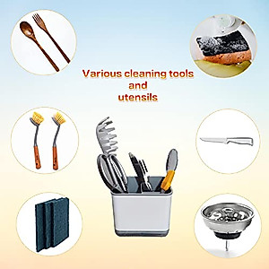 ZUIWAN Kitchen Dish Brush Holder for Kitchen Sink,Utensil Drying Caddy,Scrubber/Bottle Brush/Sponge Holder,Kitchen Sink Counter Organizer has Removable Drain Tray,Plastic(Gray and White)