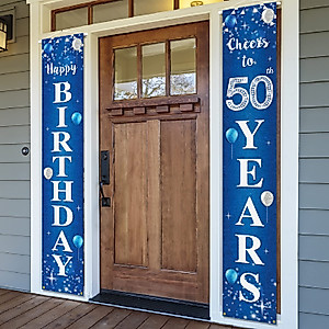 Happy 50th Birthday Yard Sign Door Banner - Cheers to 50 Years Birthday Party Decorations Supplies for Men Women - Blue