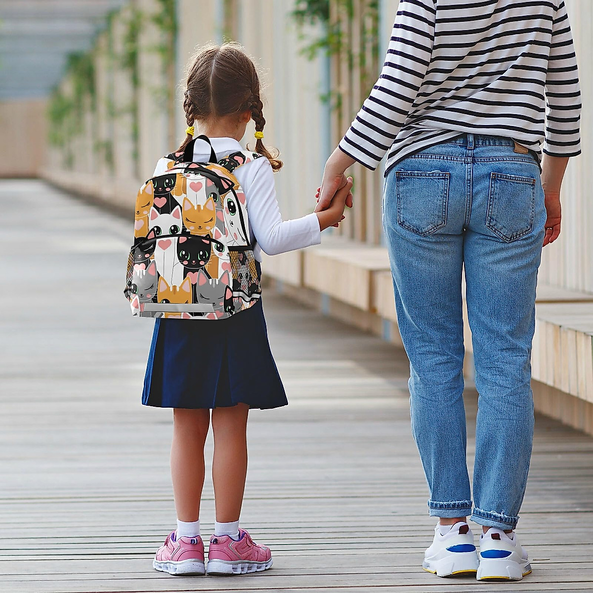 beeplus Lovely Cats Assembly Kids Backpack 13inch Little Kid Toddler Backpacks for Boys and Girls with Chest Strap