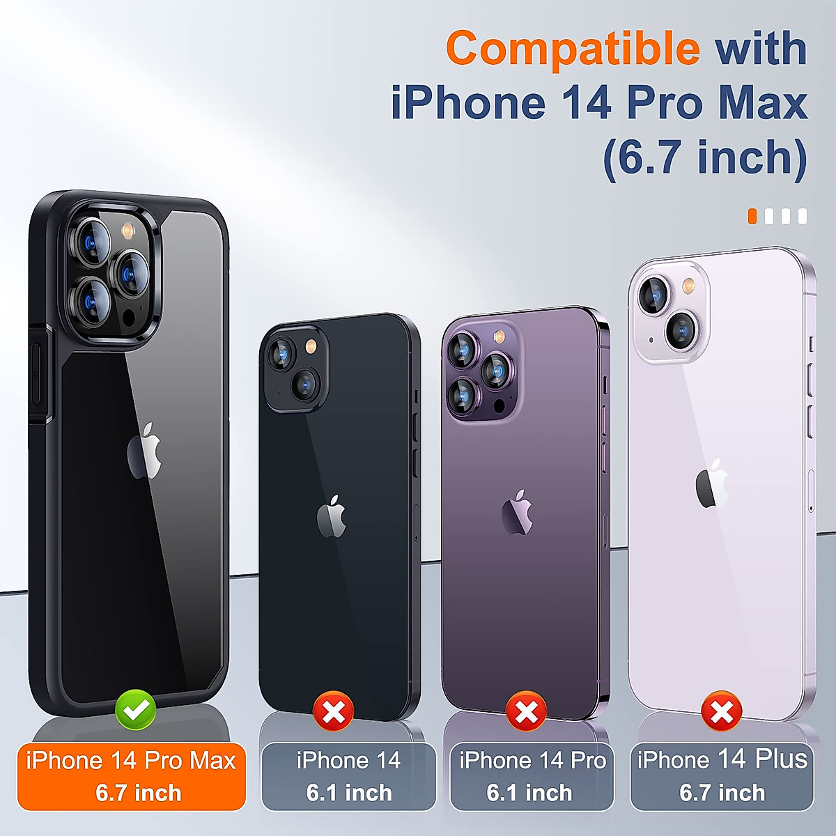 UniqueMe [5 in 1 Design for iPhone 14 Pro Max 6.7 inch Case, 2 Pack Screen Protector Tempered Glass + 2 Pack Camera Lens Protector, [Non-Yellowing] Shockproof Ultra Thin Protective Cover Clear