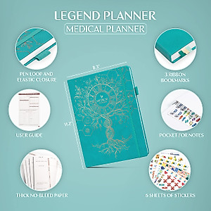 Legend Medical Planner – 12-Month Health Tracker Journal to Track Meals, Symptoms, Blood Pressure, Lab Test Results – Med & Wellness Notebook for Daily Self-Care & Health Goals (Turquoise)