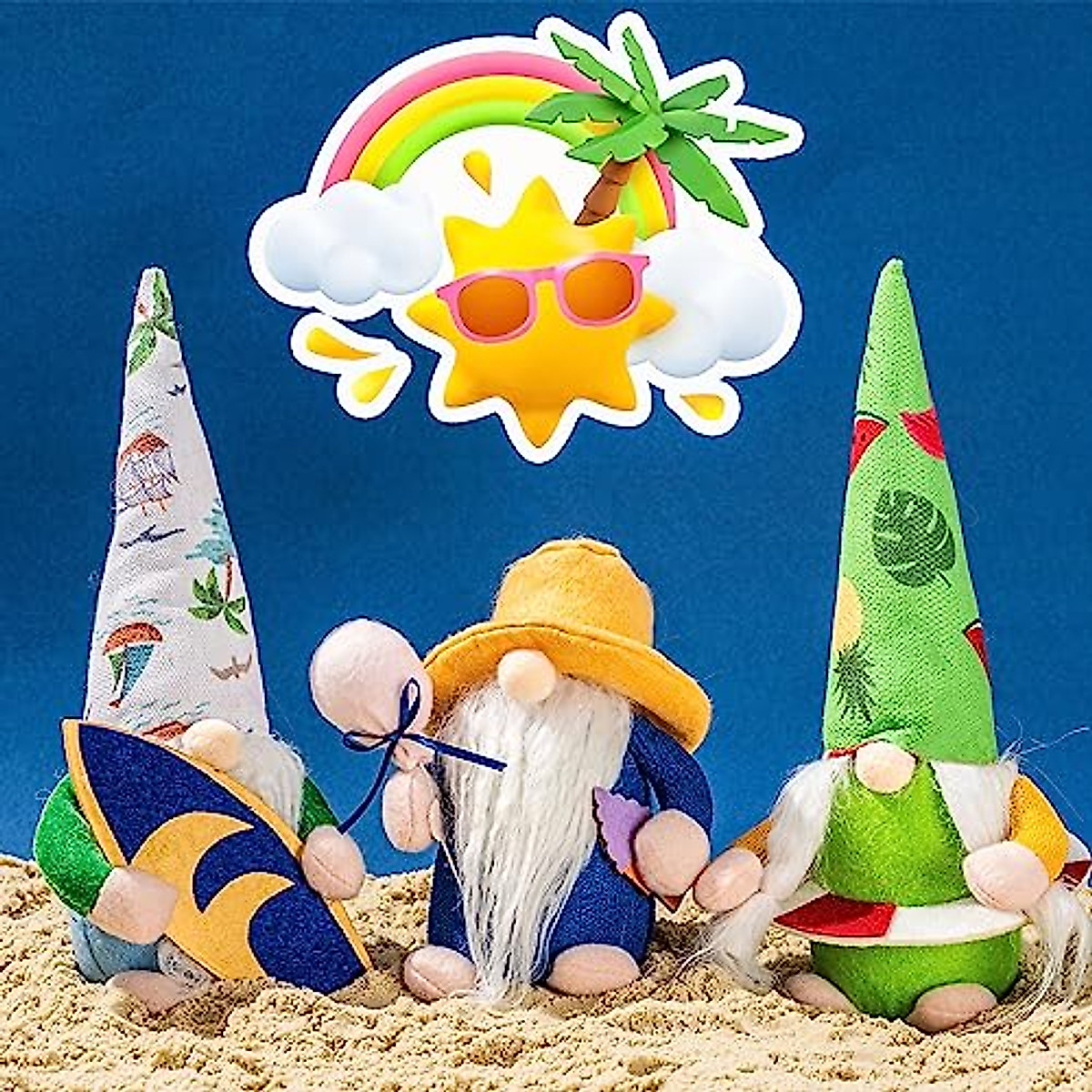 DraMosary 3PCS Beach Gnomes Summer Gnomes Plush Swedish Gnomes Decorations Handmade Housewarming Gift Gnomes Nisse Scandinavian Tomte Elf World Dwarf Hawaii Home Household Farmhouse Gift Decor