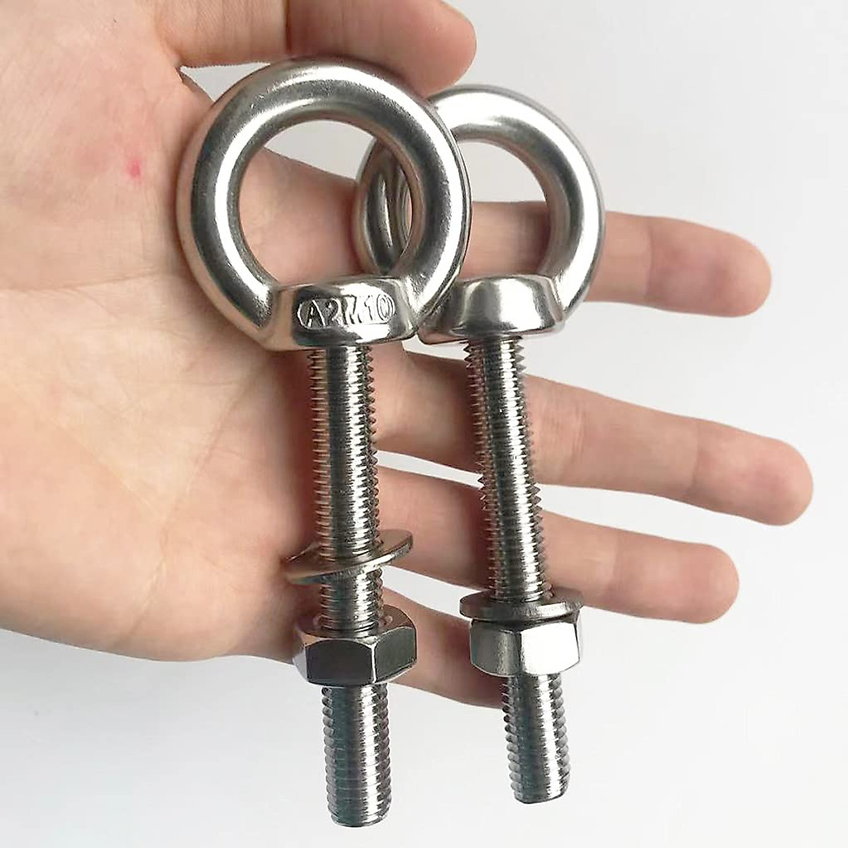 HYXXYY Stainless Steel Eye Bolt, 2pack M10 Shoulder Eye Bolts 3/8" X 2.75"with Nuts and Washer Thread Lifting Ring Eyebolt