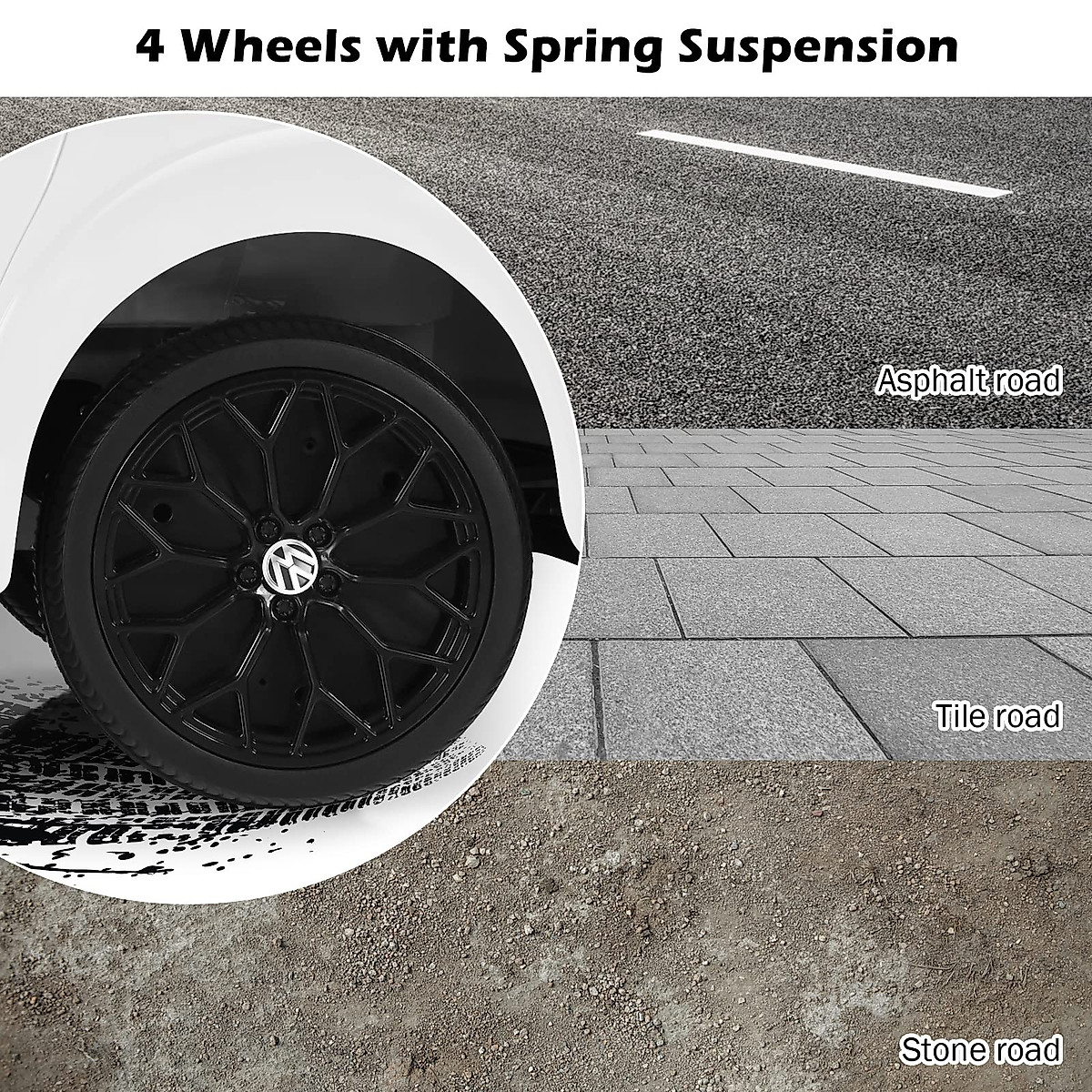 Costzon Ride on Car, 12V Licensed Volkswagen Beetle Battery Powered Vehicle w/Remote Control, Spring Suspension, Lights, USB, Horn, Music, 4 Wheeler for Boy Girl Gift, Electric Car for Kids, White