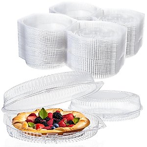 Soaoo 100 Pcs 9'' Plastic Disposable Pie Containers with Hinged Locking Lids Clear Flan Containers with Lids Round Pie Keeper Dessert Containers for Takeout Boxes Food Cake Doughnut Flan Storage