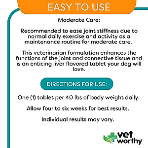 Vet Worthy Joint Support Level 2 Chewable Tablet | Supports Bone Health and Healthy Joints | Dog Supplement with Glucosamine, Chondroitin, MSM, Hyaluronic Acid | Liver Flavor 60 Count