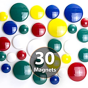 Officemate Round Plastic Covered Magnets - Durable & Longlasting Magnets for School, Office, Refrigerator, Whiteboard, Kitchen, Notice Board - 5 Assorted Colours (Pack of 30)