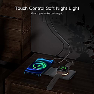 2 in 1 Magnetic Wireless Charger Foldable, ESSAGER Magnetic Wireless Charging Station, Wireless Charging Pad, Compatible with iPhone 14/13/12, Airpods 3/2/Pro, iWatch (Dual Pad for Phone&iWatch)