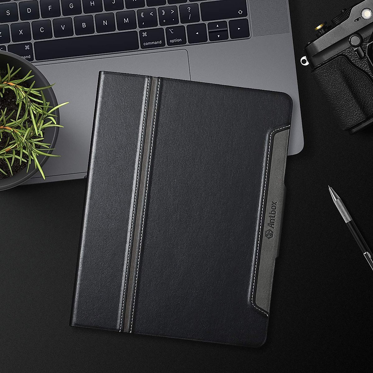 Antbox Case for iPad Pro 12.9'' 6th Generation (2022) 5th/4th/3rd Generation (2021/2020/2018), Built-in Pencil Holder Auto Sleep/Wake Function PU Leather Smart Cover (Black)