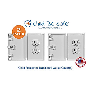 Child Be Safe, Baby Toddler Pet Resistant Electrical Safety Cover Guard for Home and Business, Made in USA, Traditional Outlet (White, 2 Count)