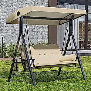 YITAHOME 3-Seat Deluxe Outdoor Porch Swing Large Patio Swing Chair with Weather Resistant Steel Frame, Removable Cushion & Pillow Suitable for Garden, Poolside, Balcony (Beige) (MAYIH0000021MA)