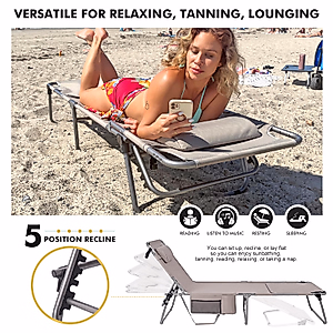 Tanning Chair with Face Hole, Folding Chaise Lounge Chair, Heavy Duty Outside Lay Flat Portable Face Down Tanning Chair with Arm Hole for Reading Beach Poolside Patio Sunbathing Lawn Camping, 300LBS