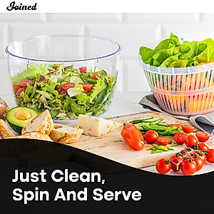 Joined Large Salad Spinner with Storage Lid, Drain, Bowl, and Colander - Quick and Easy Multi-Use Lettuce Spinner, Vegetable Dryer, Fruit Washer, Pasta and Fries Spinner - 5.28 Qt