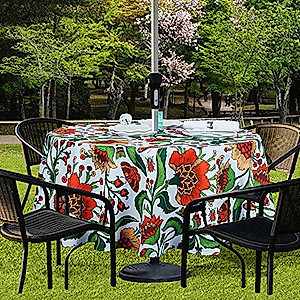 EHouseHome Outdoor and Indoor 60inch Round Tablecloth with Umbrella Hole and Zipper, Waterproof Zippered Patio Table Cloths, Spring/Summer Table Covers for Backyard Circular Table/BBQs/Picnic
