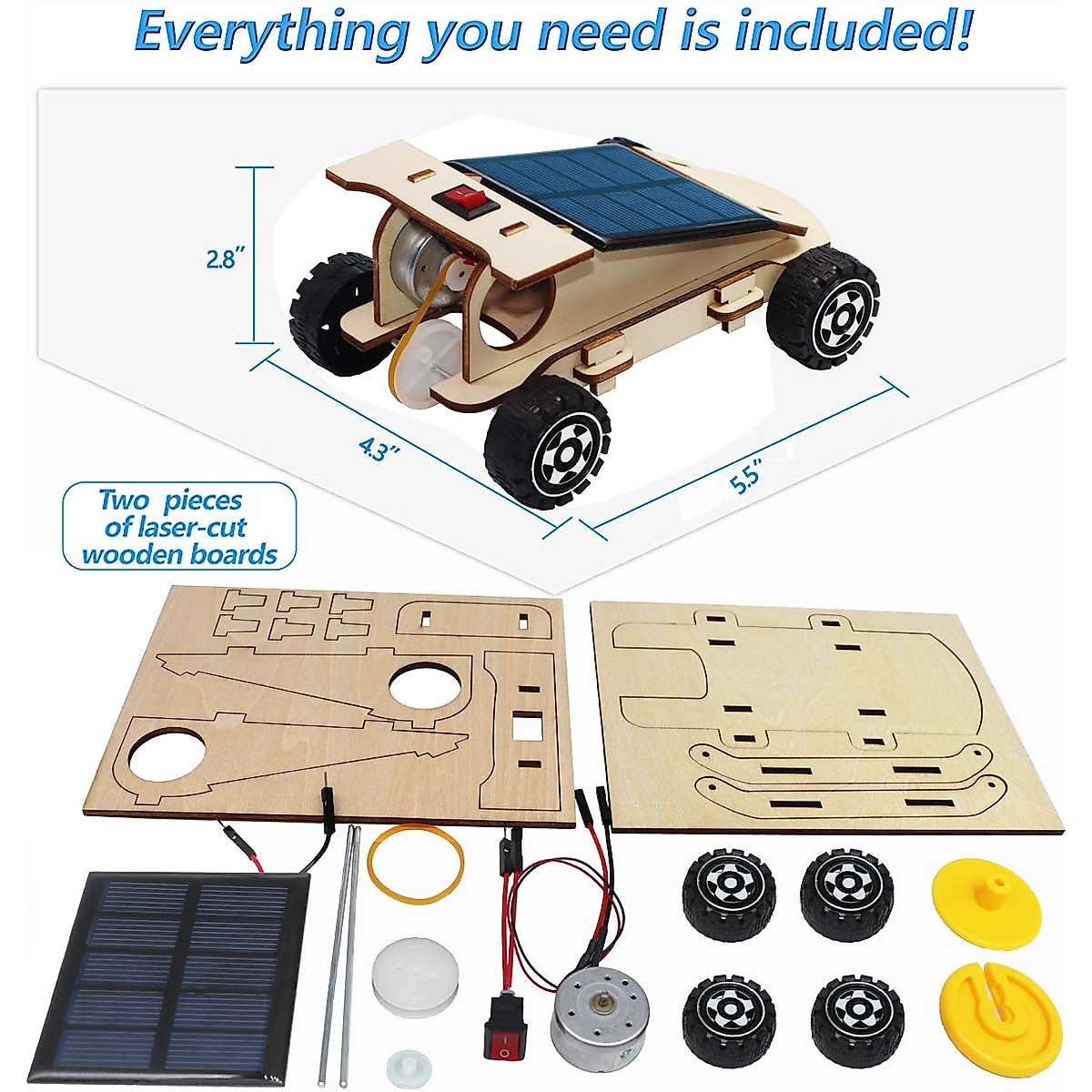 DIY Wooden Kids Science Experiment Kits-Remote Control Off Road Tracked Tank and Solar Power Race Car,STEM Learning Toys Gifts Electric Motor Building Project for Kids (Tank and Race Car(2 Kits))
