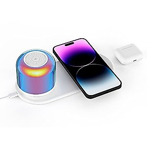 15W Wireless Phone and AirPod Charger, Touch Dimming Multicolor Night Light, Portable Bluetooth Speaker