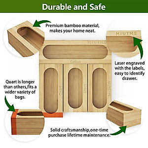 Ziplock Bag Storage Organizer for Drawer with Bigger Quart Box Bamboo Baggie Storage Organizer Kitchen Food Holders, Gallon Quart Snack and Sandwich Bag Variety Size Dispenser,4 Pack