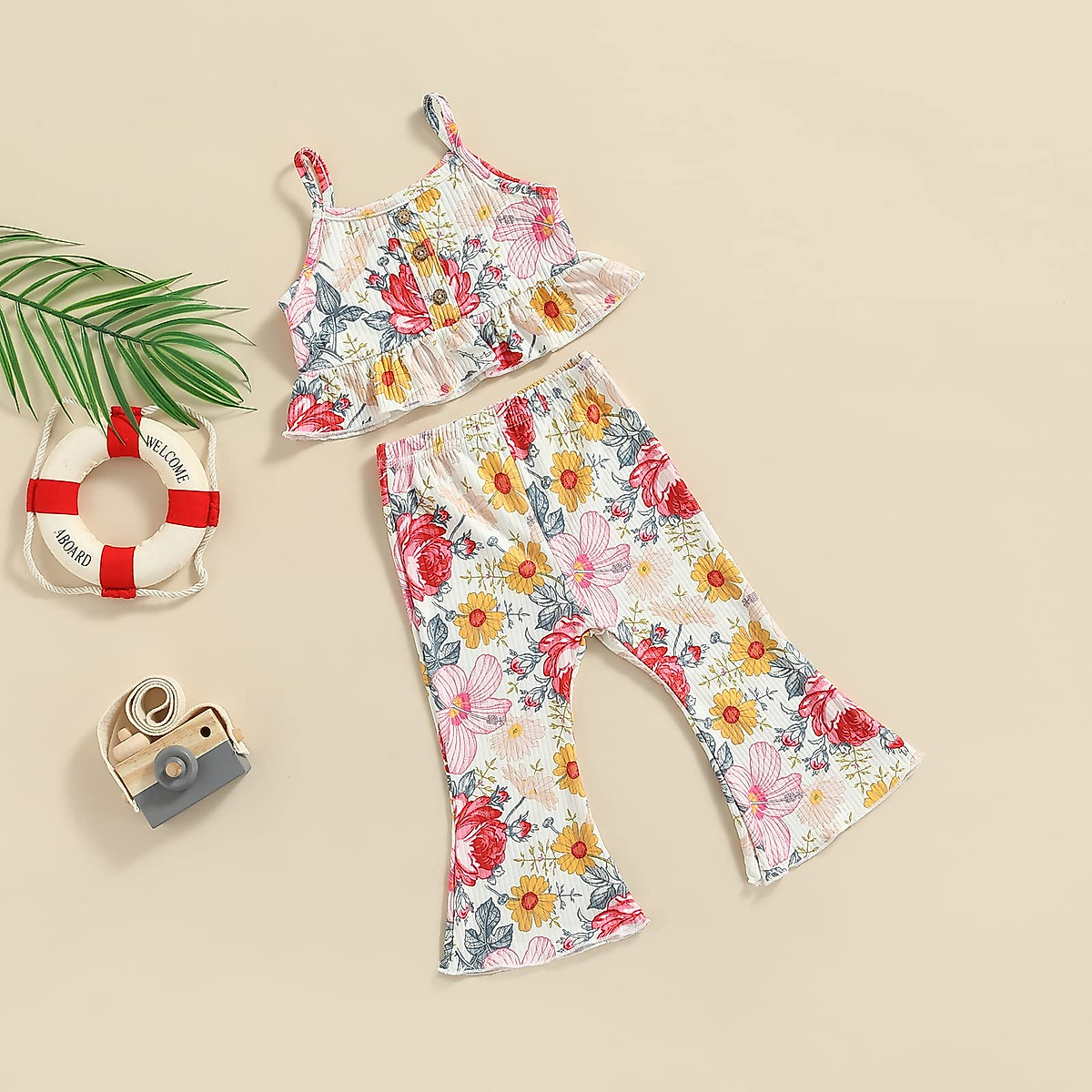 YINGISFITM Toddler Girl Sleeveless Bell Bottom Jumpsuit Romper Flare Pants Overalls Cute Summer Clothes Hippie Outfits (C Butterfly Orange, 2-3T)