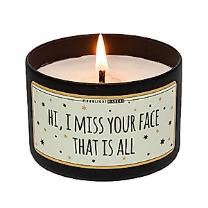 Moonlight Makers Hi I Miss Your Face That Is All Candle, Beachwood Scented Handmade Candle, Natural Soy Wax Candle, 25+ Hour Burn Time, 8oz Tin