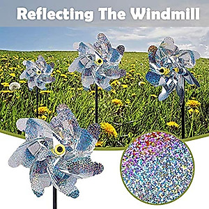 Pinkpaopao 10 PC Garden Outdoor Bird Scaring Magic Device - Reflective Pinwheels with Stakes Extra Sparkly Pin Wheel for Garden Decor Scare Birds Away from Yard Patio Farm