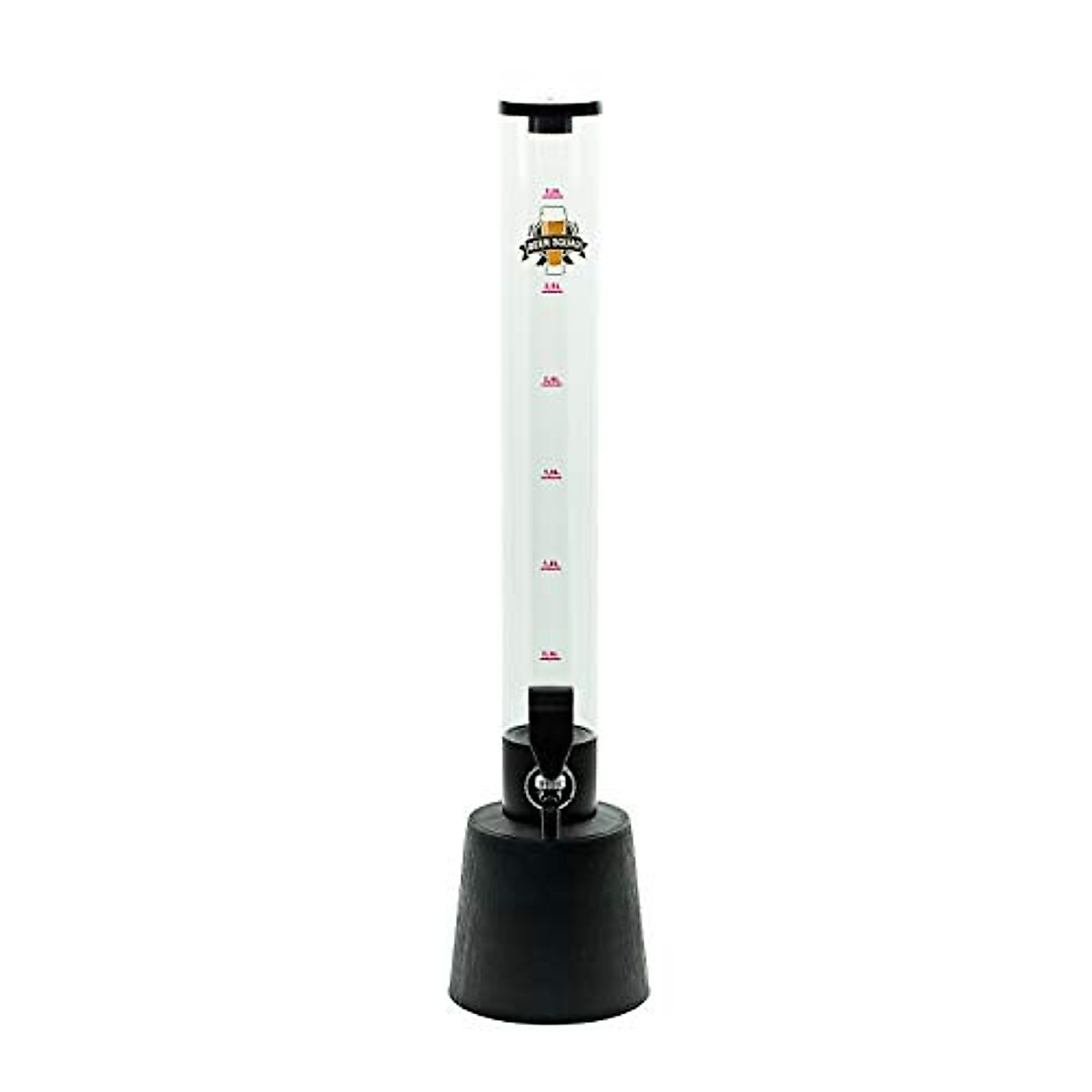 BeerSquad Beer Tower - 3L 100 oz. Clear Beverage Tower Dispenser with Included Ice Tube, Easy Clean, Dual Action Integrated Tap