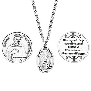 Rosemarie Collections Saint Peregrine Pendant Necklace and 2 Religious Pocket Tokens