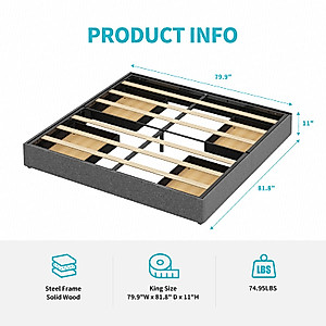 CECER Bed Frame with 4 Storage Drawers, Cotton Linen King Size Platform Bed Frame with Wood Slat Support/No Box Spring Needed/Easy Assembly/Under Bed Storage, King Size, Dark Grey