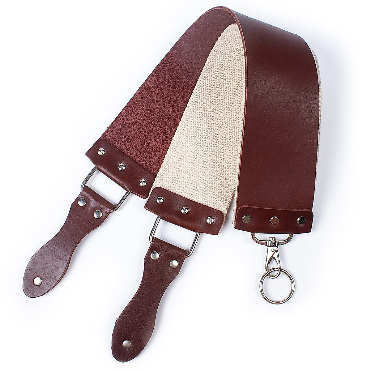 Razor Strop - Barber's Latigo Leather Straight Razor Strop. Dual Strap that will be a Great Addition for Any Straight Razor. PREMIUM LEATHER Strop for Sharpening. (Brown)