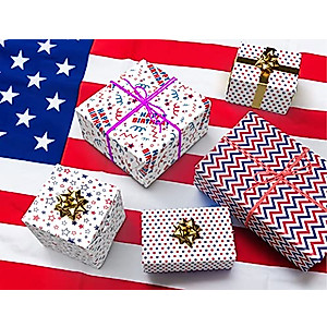 ZINTBIAL Birthday Wrapping Paper for Kids Adults - Gift Wrap with American Theme Stars, Stripes, Chevron and "Happy Birthday" Design - 20 x 29 Inches per Sheet (8 Sheets 33 sq. ft.) Recyclable, Easy to Store, Not Rolled